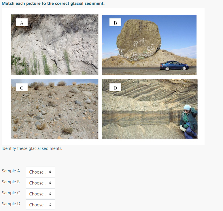 Solved Match each picture to the correct glacial sediment. В | Chegg.com