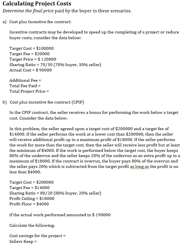 Solved Calculating Project Costs Determine The Final Price Chegg