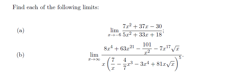 Solved Find each of the following limits: (a) | Chegg.com