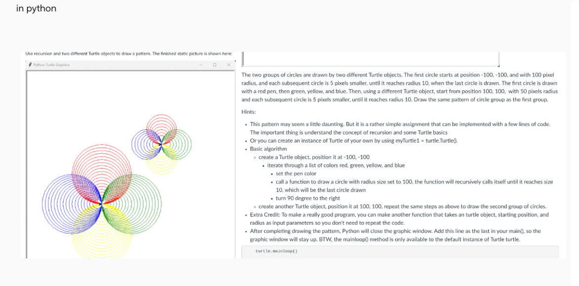 Solved Use recursion and two different Turtle objects to | Chegg.com