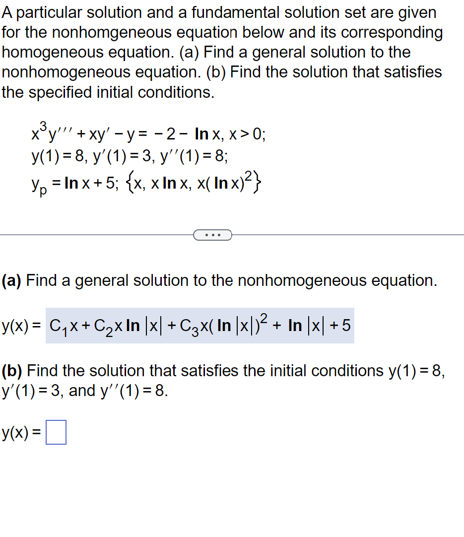 Solved A particular solution and a fundamental solution set | Chegg.com