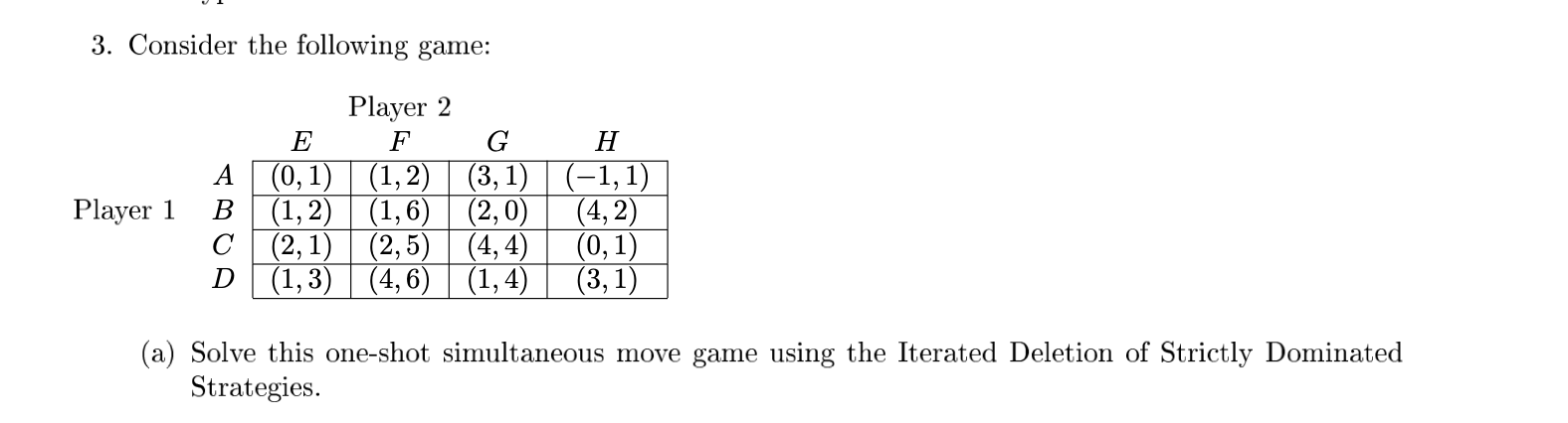 Solved 3. Consider the following game: Player 1 (a) Solve | Chegg.com