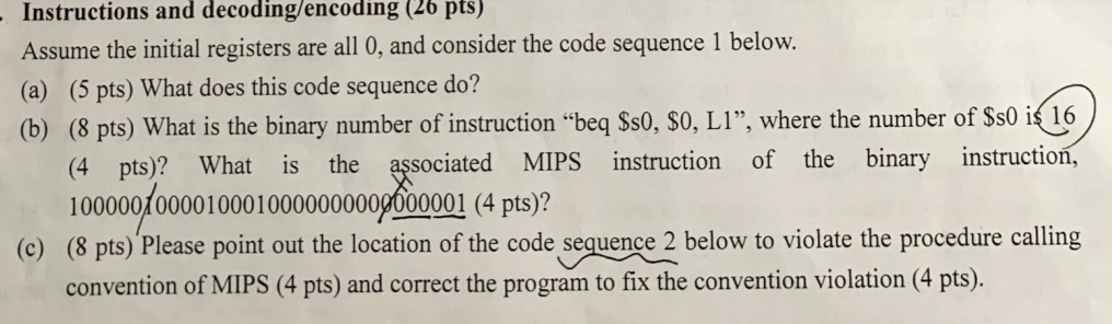 - Instructions and decoding/encoding (26 pts) Assume | Chegg.com