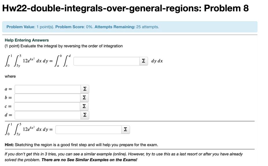 Solved Hw22-double-integrals-over-general-regions: Problem 8 | Chegg.com