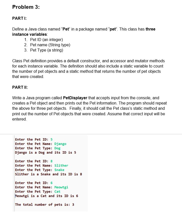 Solved Problem 3: PARTI: Define a Java class named Solved Problem 3: PARTI: Define a Java class named