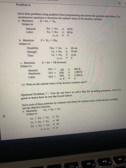 Solved Problem 6. Solve these problems using graphical | Chegg.com