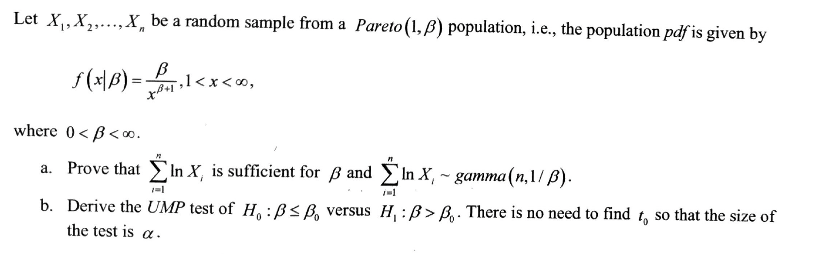 Solved Let X1 X2 … Xn Be A Random Sample From A Pareto 1 β