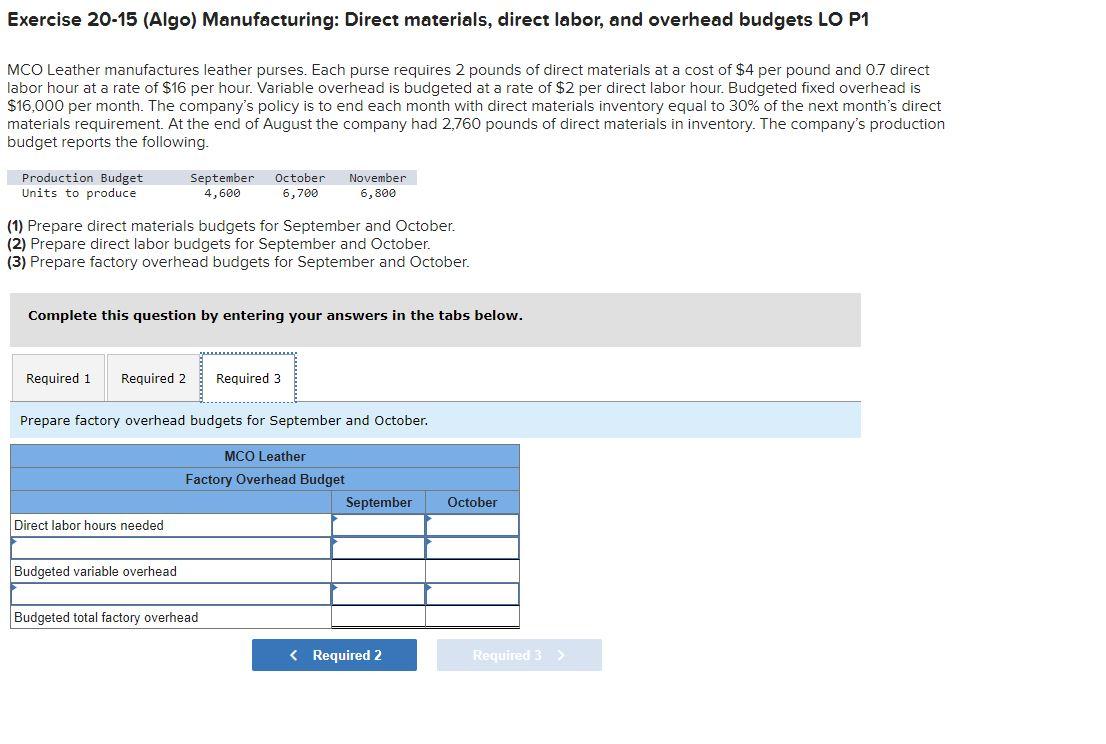 Solved Exercise 20-15 (Algo) Manufacturing: Direct | Chegg.com