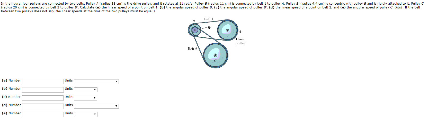 Solved In the figure, four pulleys are connected by two | Chegg.com