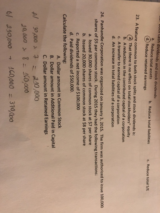 Solved DUtT Cash dividends and stock dividends a. Reduce | Chegg.com