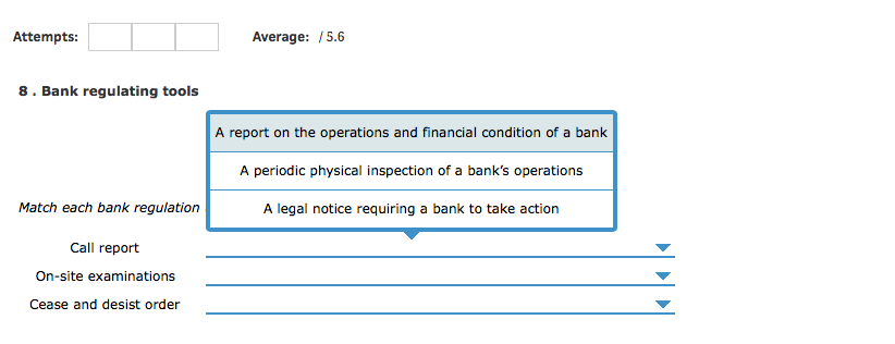Solved Average: /5.6 Attempts: 8. Bank regulating tools A | Chegg.com