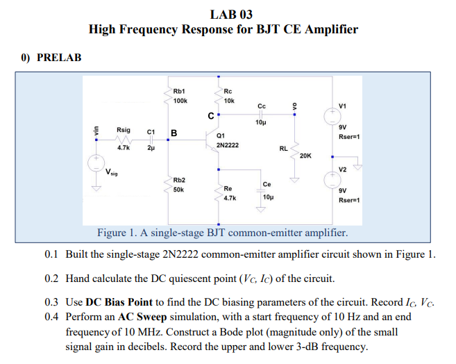 High Frequency Response for BJT CE Amplifier 0) | Chegg.com