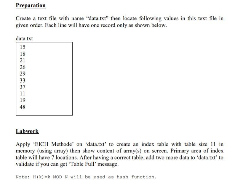 Solved Preparation Create a text file with name "data.txt" | Chegg.com