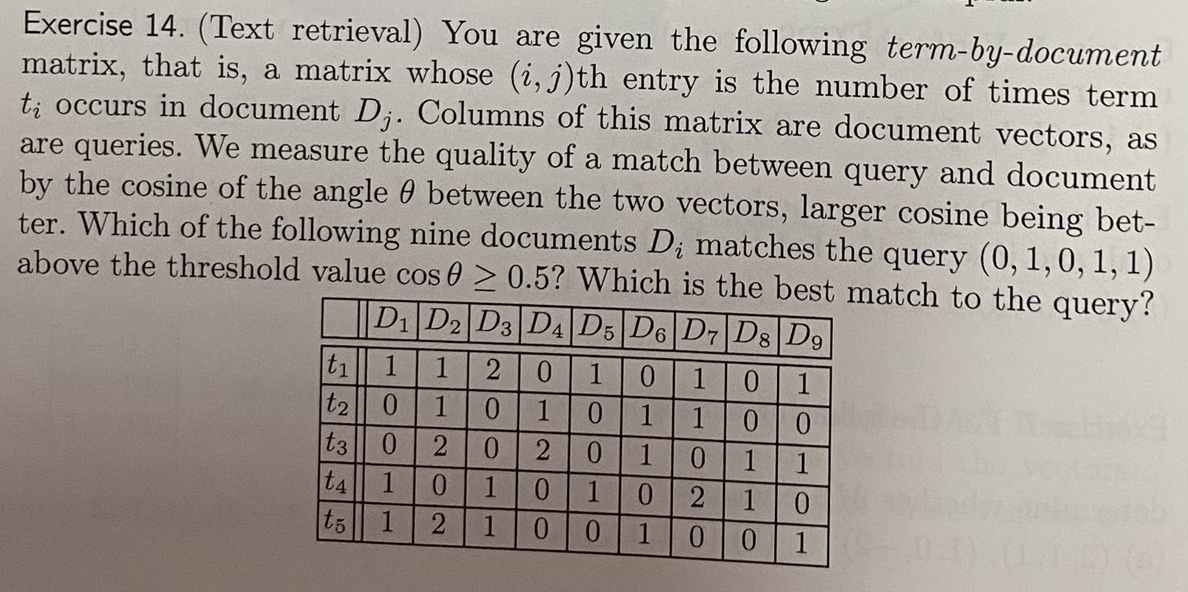 Solved Exercise 14. (Text retrieval) You are given the | Chegg.com