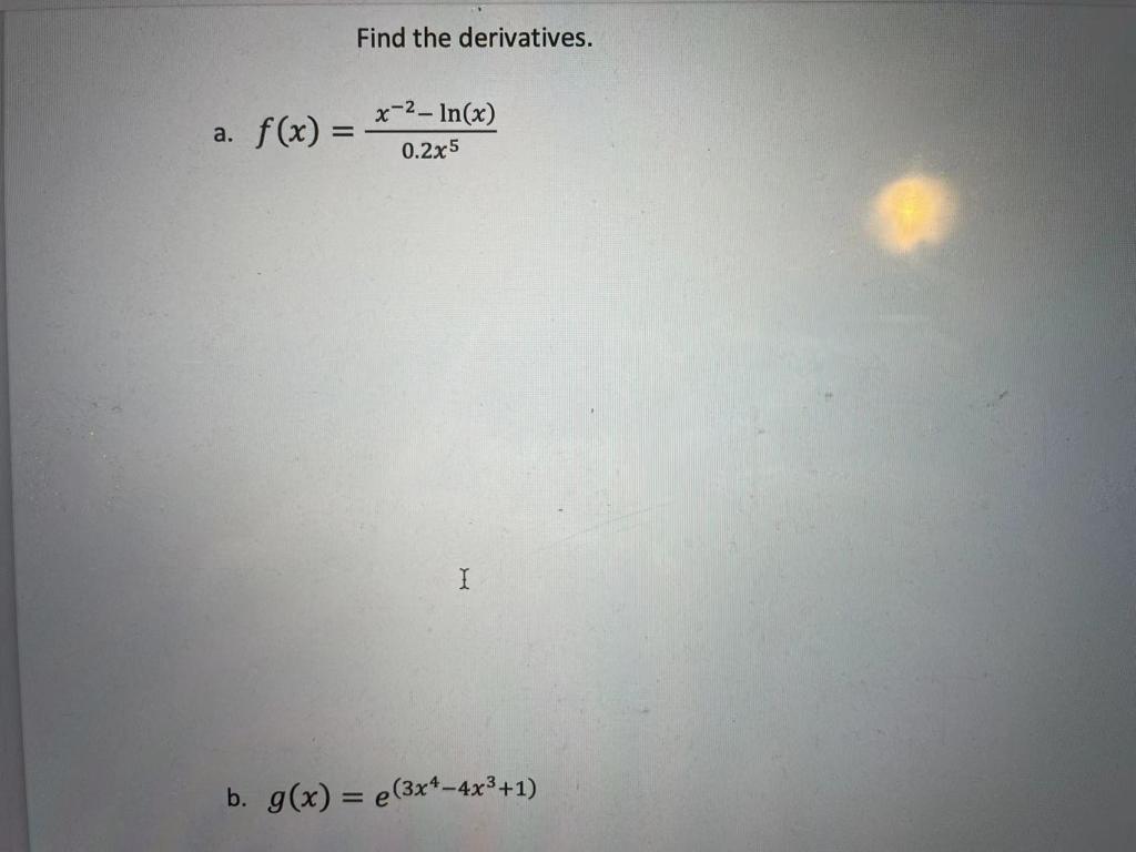Solved Find the derivatives. x-2- In(x) a. f(x) = 0.2x5 I b. | Chegg.com