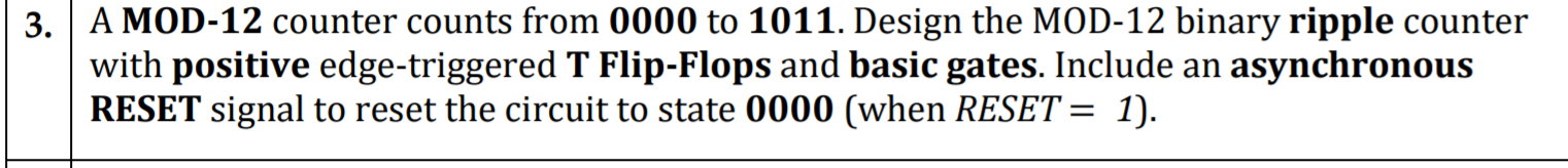 Solved 3. A MOD-12 counter counts from 0000 to 1011. Design | Chegg.com