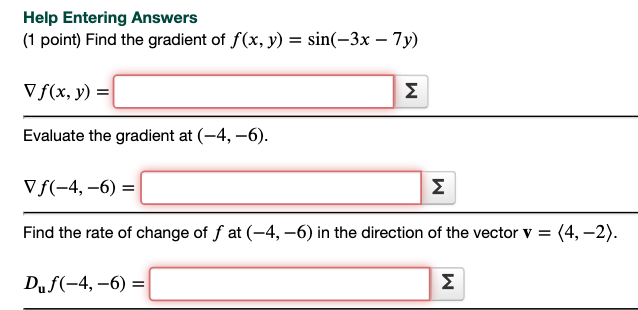 Solved Help Entering Answers (1 point) Find the gradient of | Chegg.com