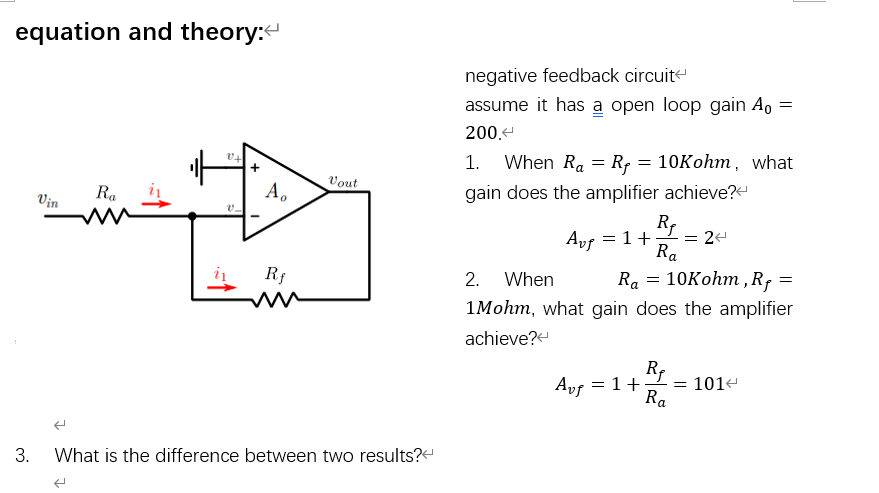 Solved equation and theory: negative feedback circuit assume | Chegg.com