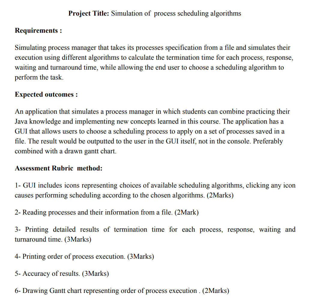 Design a Java GUI for CPU Process Scheduling (FCFS, | Chegg.com