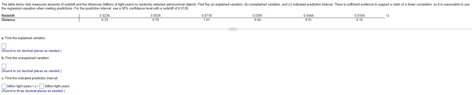 Solved The table below lists measured amounts of redshift | Chegg.com