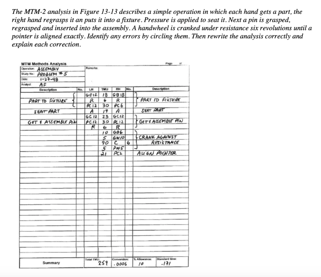 The MTM-2 analysis in Figure 13-13 describes a simple | Chegg.com