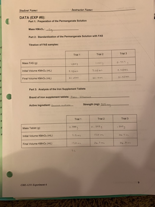 Student Name: Instructor Name: DATA (EXP #6) Part 1: | Chegg.com