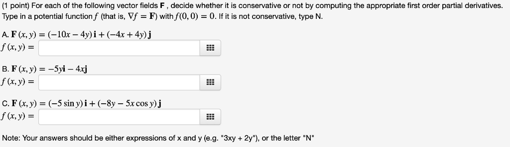 Solved For each of the following vector fields F , decide | Chegg.com