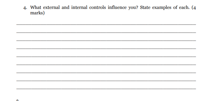 Solved 4. What external and internal controls influence you? | Chegg.com