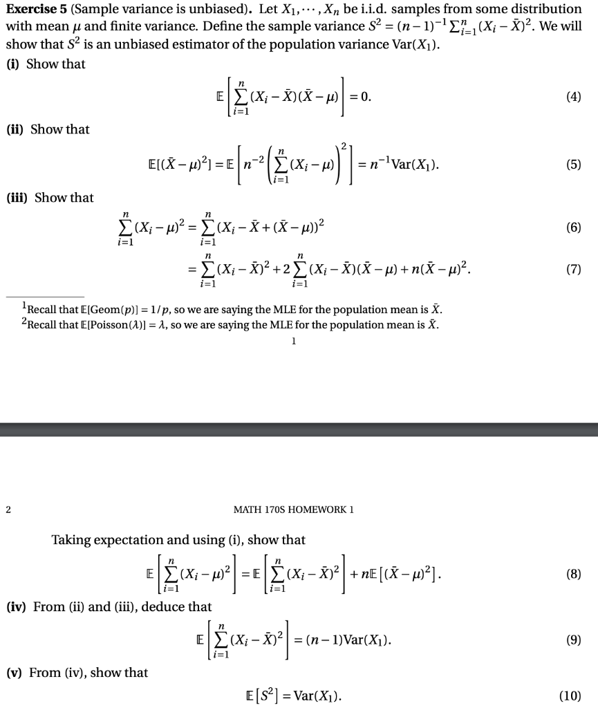 Solved Exercise 5 (Sample variance is unbiased). Let X1,..., | Chegg.com