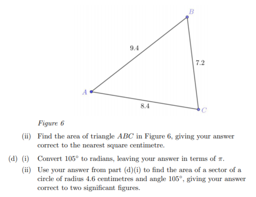 Solved B 9.4 7.2 А 8.4 С Figure 6 (ii) Find the area of | Chegg.com