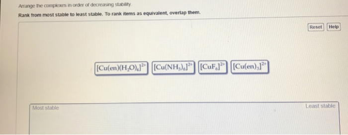 Solved Arrange the complexes in order of decreasing | Chegg.com