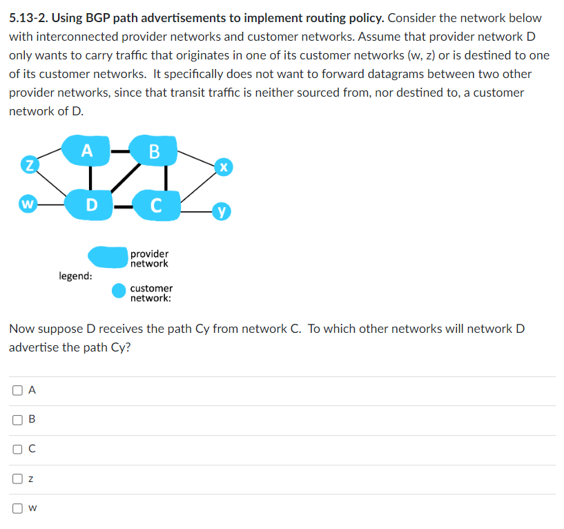 Solved 5.13-1. Using BGP path advertisements to implement | Chegg.com