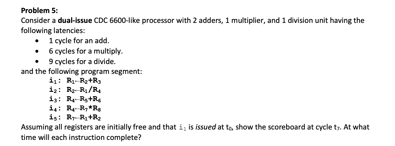 Solved . Problem 5: Consider a dual-issue CDC 6600-like | Chegg.com