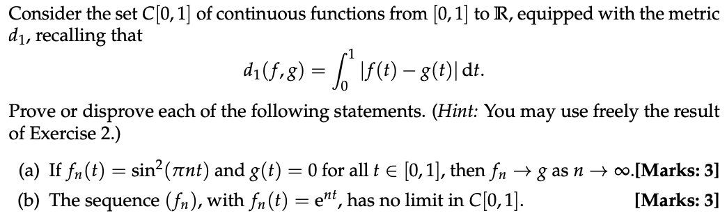 Solved Consider the set C[0, 1] of continuous functions from | Chegg.com