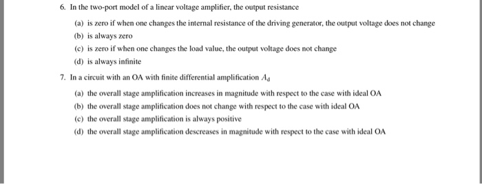 Solved 6 In the two-port model of a linear voltage | Chegg.com
