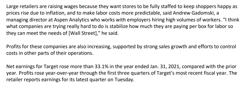 Solved Target To Bolster Pay and Benefits Sarah Nassauer The | Chegg.com