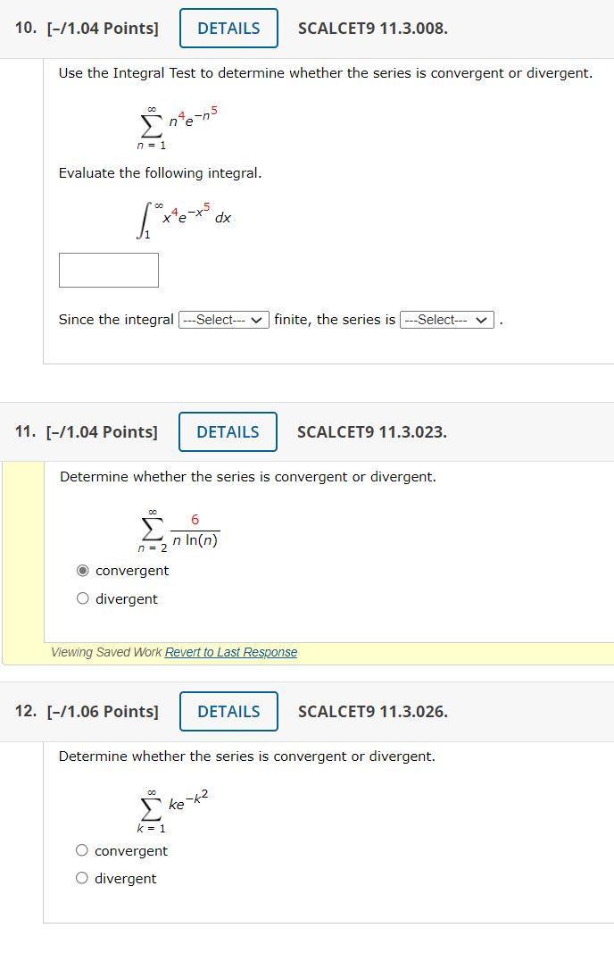 Solved [-/1.04 Points] SCALCET9 11.3.008. Use the Integral | Chegg.com