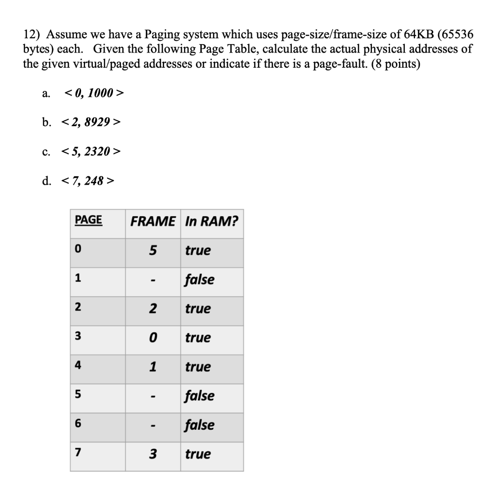 Solved 12) Assume we have a Paging system which uses | Chegg.com