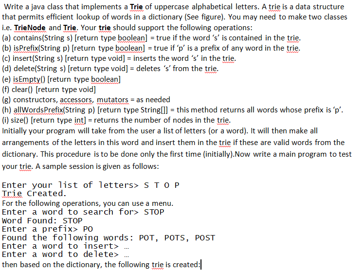 Write a java class that implements a Trie of | Chegg.com