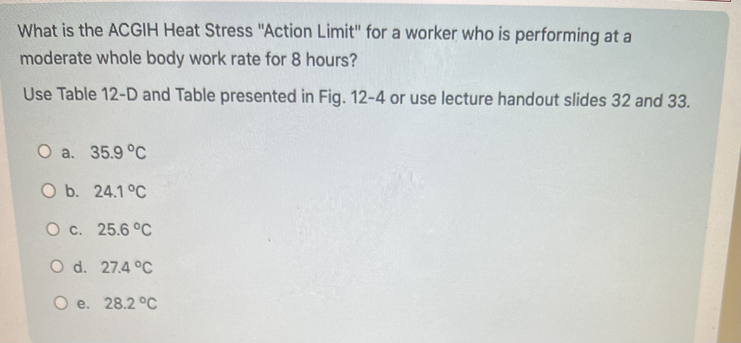 What is the ACGIH Heat Stress "Action Limit" for a | Chegg.com