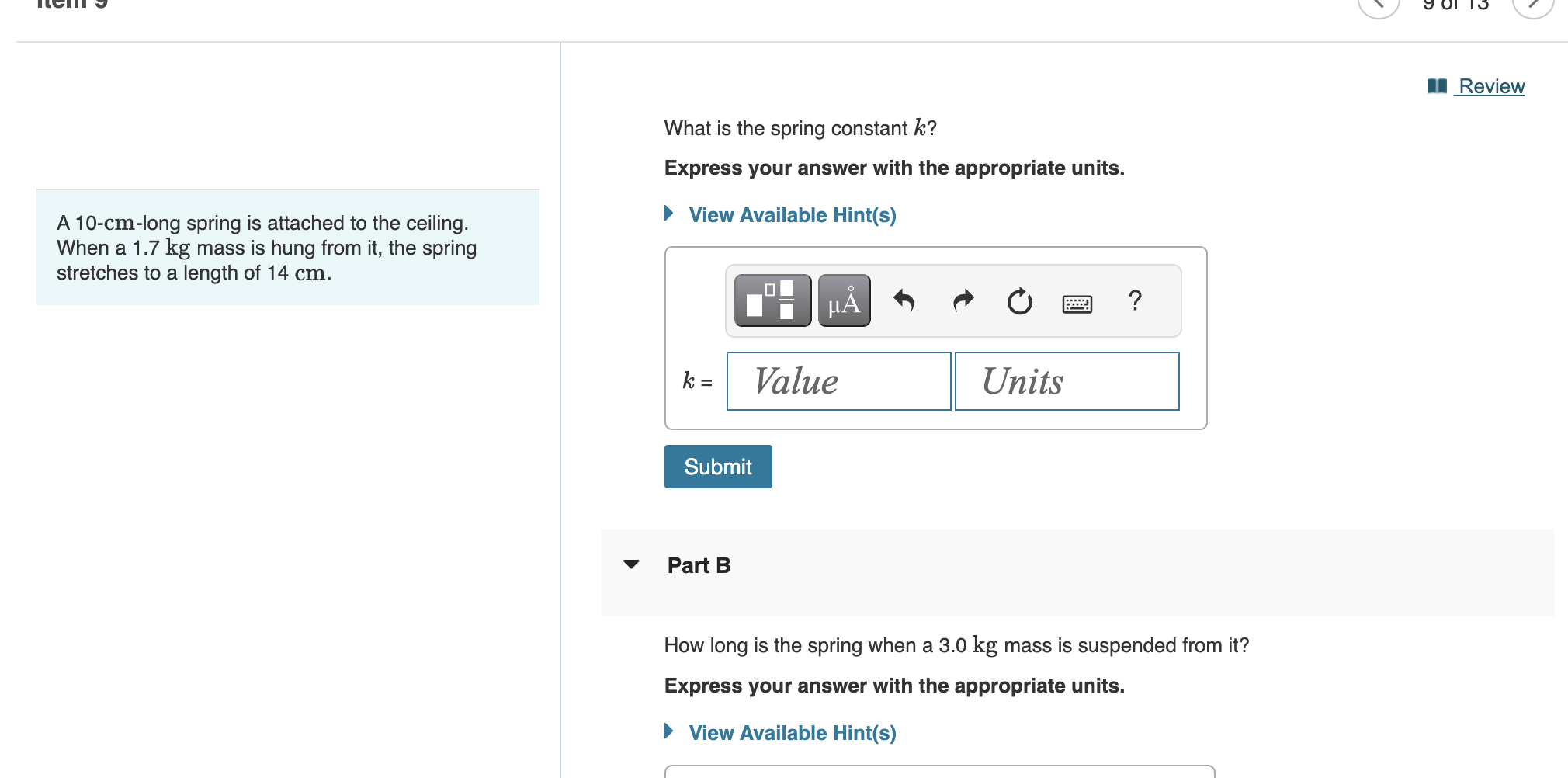 Solved What is the spring constant k ? Express your answer | Chegg.com