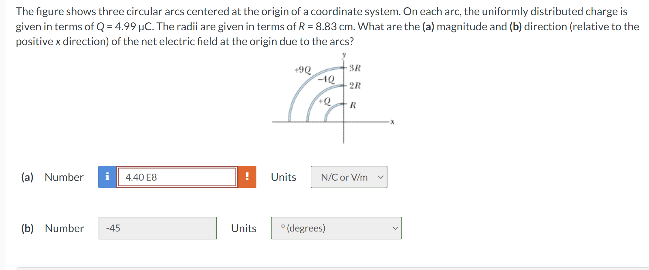 Solved The figure shows three circular arcs centered at the | Chegg.com