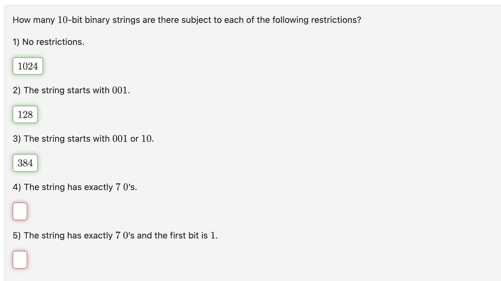 2) The string starts with 001 . 3) The string starts | Chegg.com