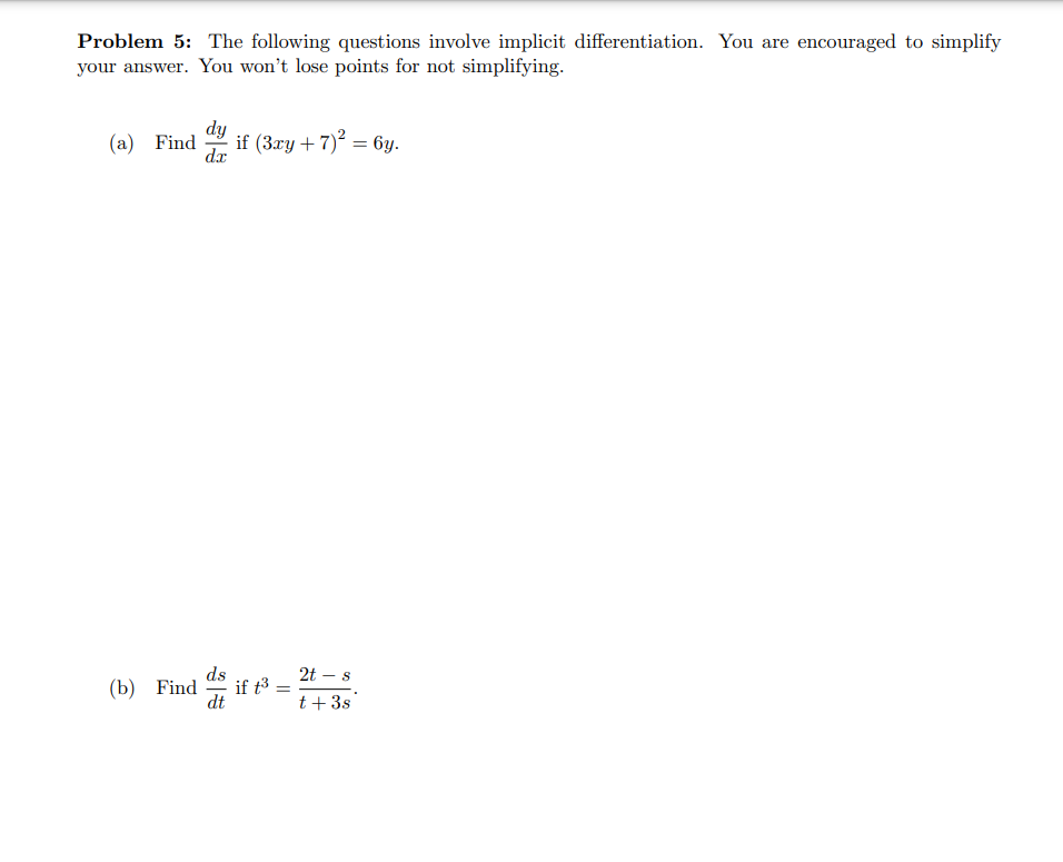 Solved Problem 5: The following questions involve implicit | Chegg.com
