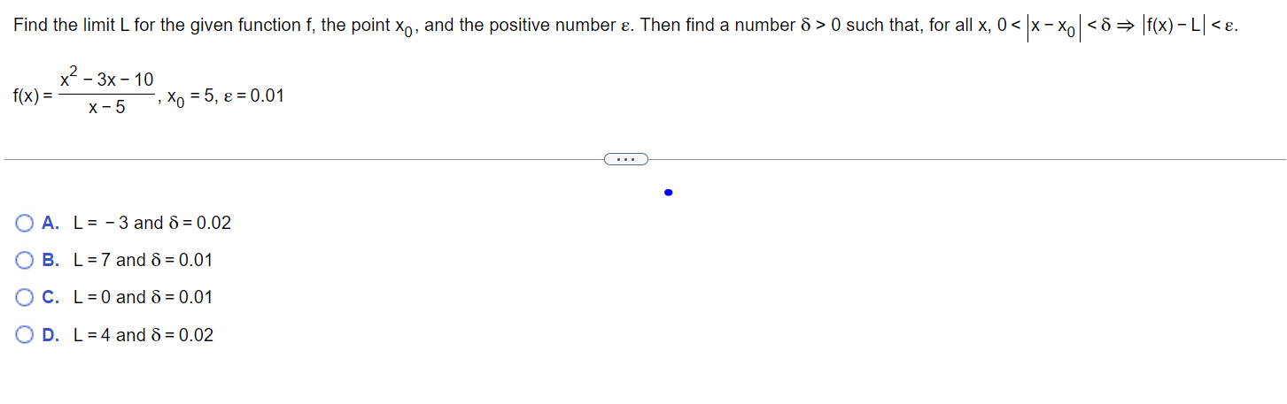 Solved Find the limit L for the given function f, the point | Chegg.com