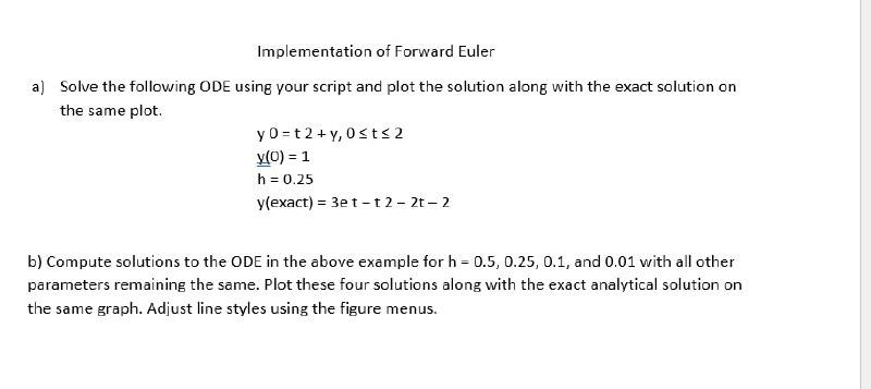 Solved Implementation of Forward Euler a) Solve the | Chegg.com