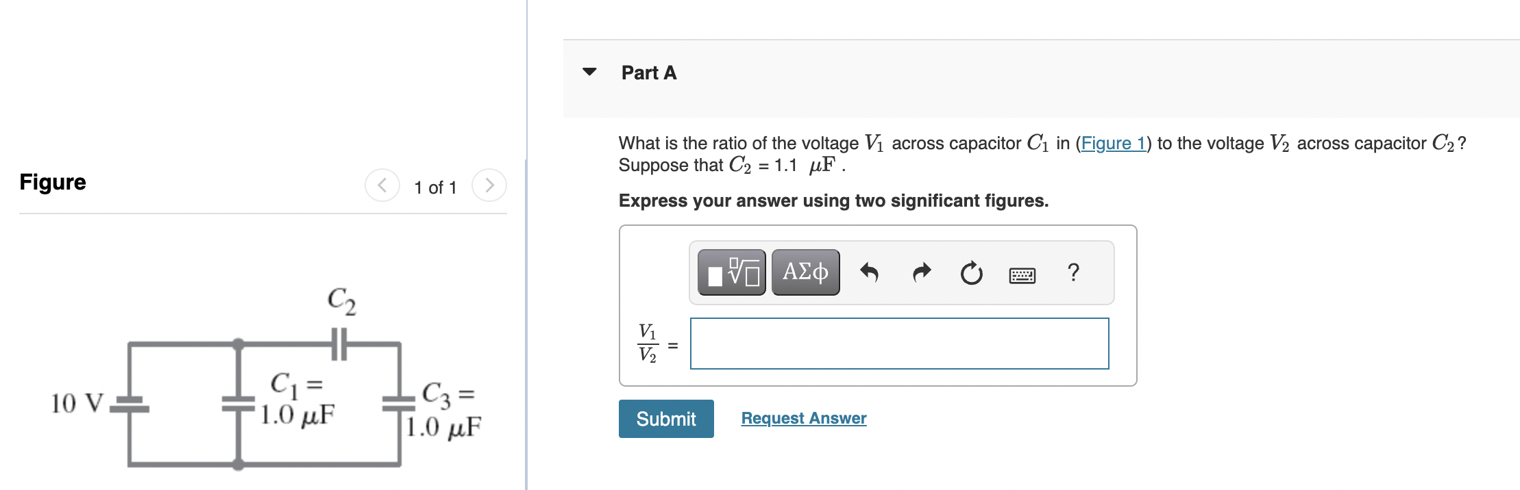 Solved What is the ratio of the voltage V1 across capacitor | Chegg.com