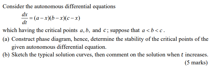 Solved Consider the autonomous differential equations | Chegg.com