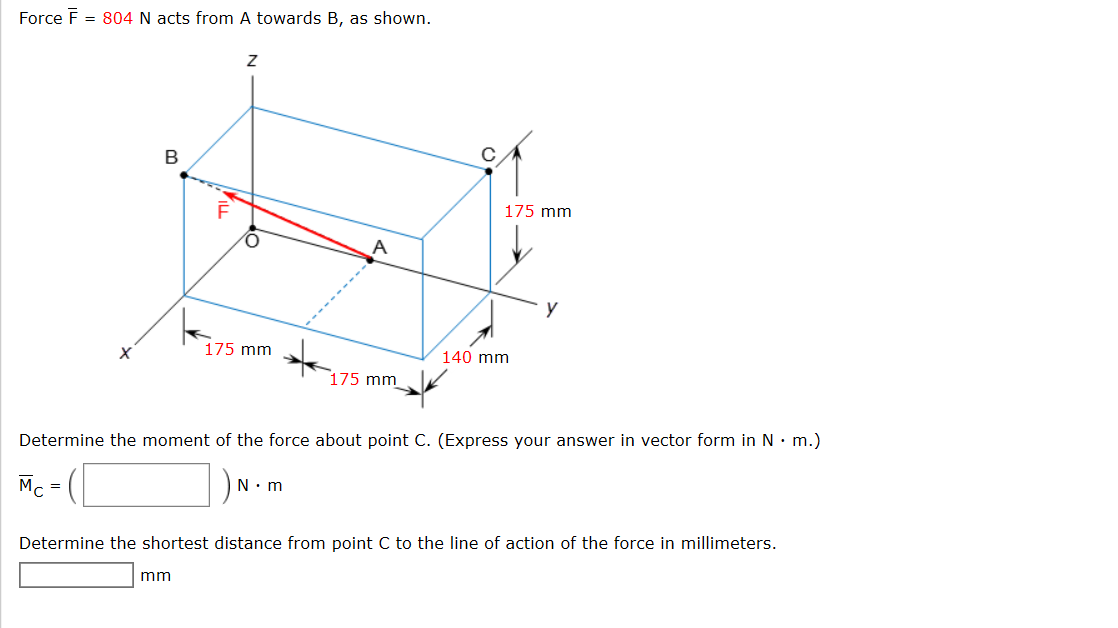 Solved Force F = 804 N acts from A towards B, as shown. Z B | Chegg.com