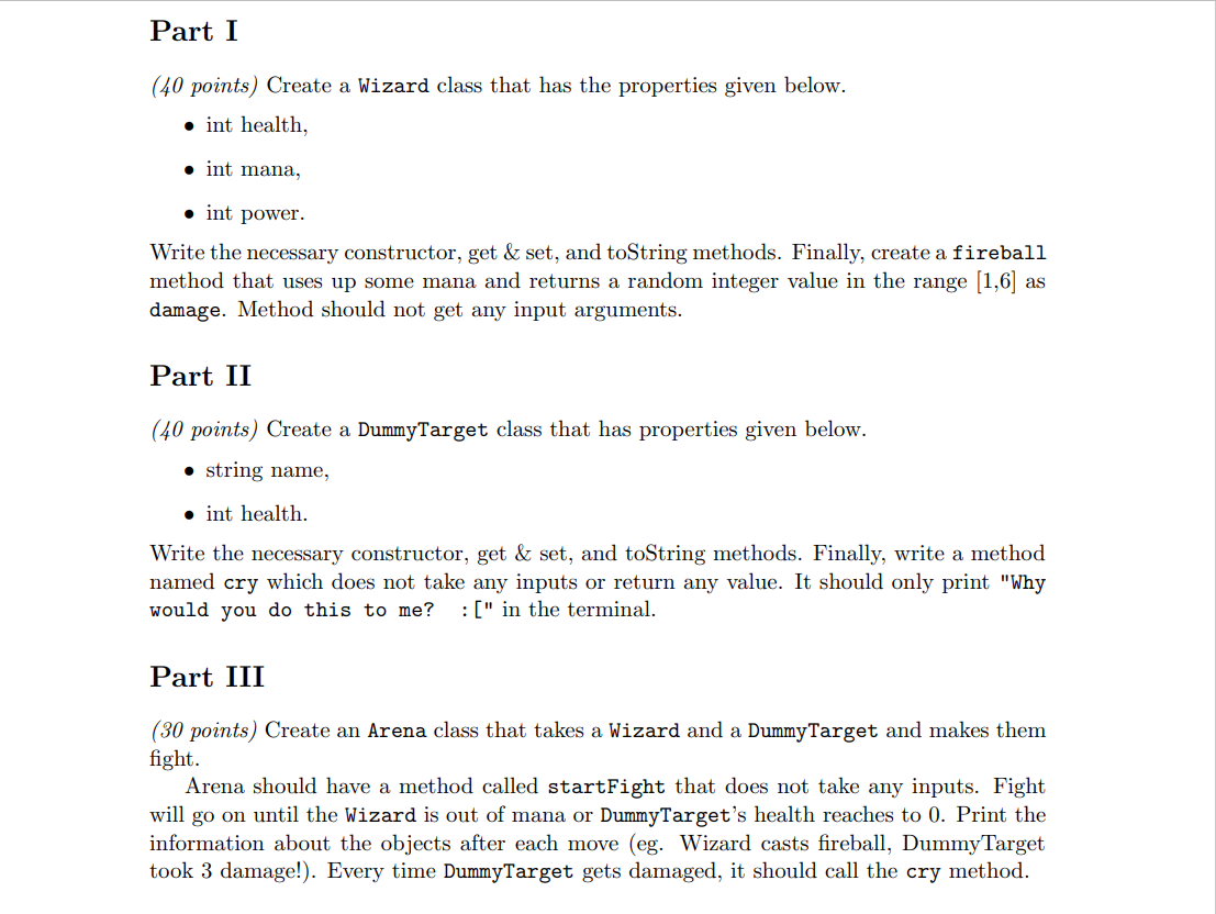 Solved (40 points) Create a Wizard class that has the | Chegg.com